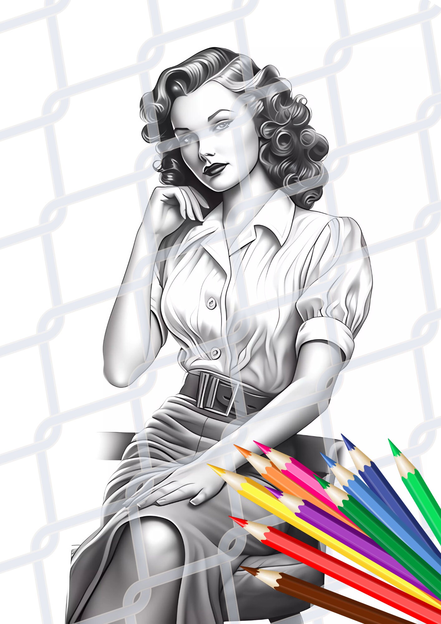 25 Women of the Retro Era Coloring Book for Her Grayscale Colouring ...