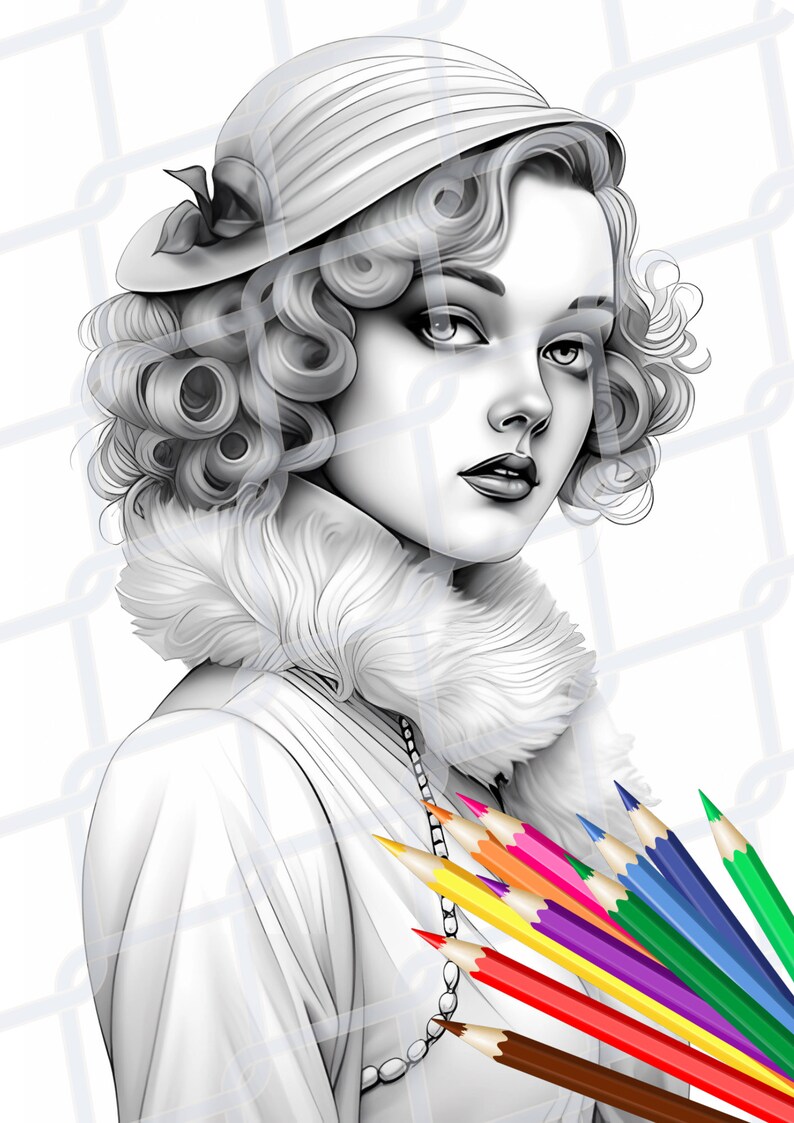 30 Women of the 20's | Coloring Book for Her | Grayscale Colouring ...