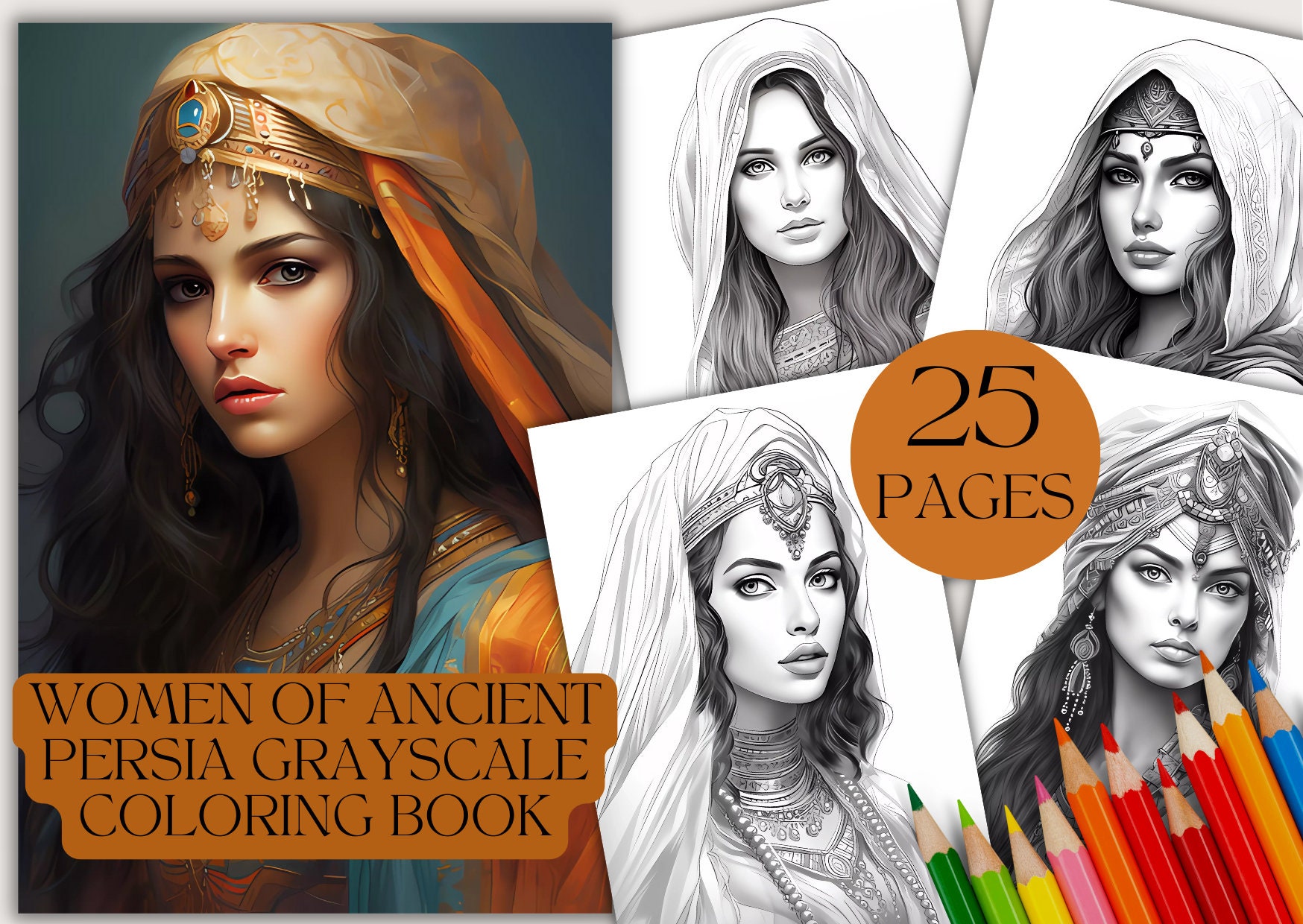 25 Women of Ancient Persia Coloring Book for Her Grayscale Colouring ...