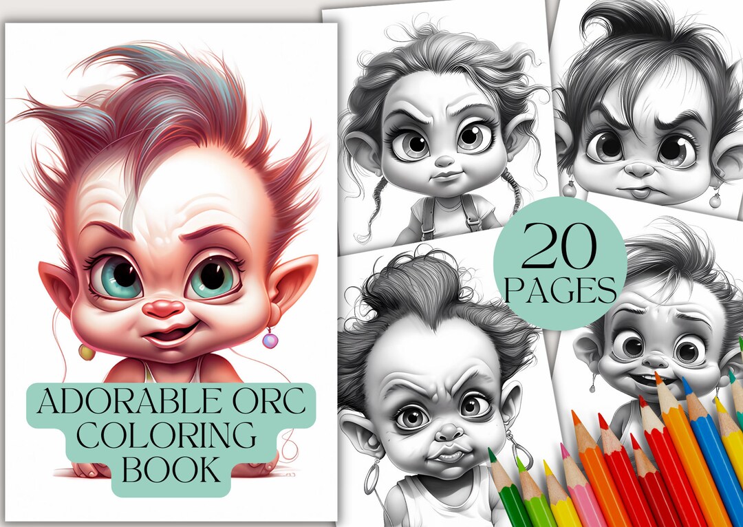 20 Adorable Orc | Colouring Book | Grayscale Colouring Pages | Art ...