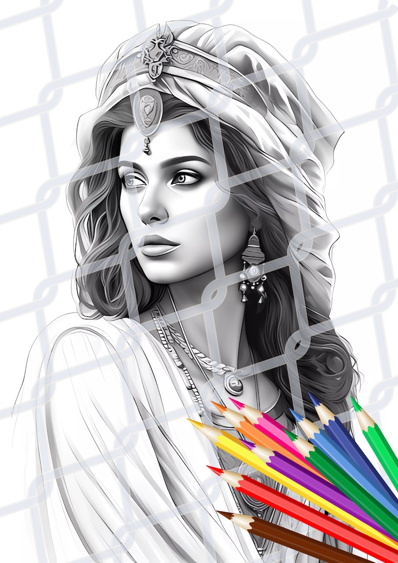 25 Women of Ancient Persia Coloring Book for Her Grayscale Colouring ...