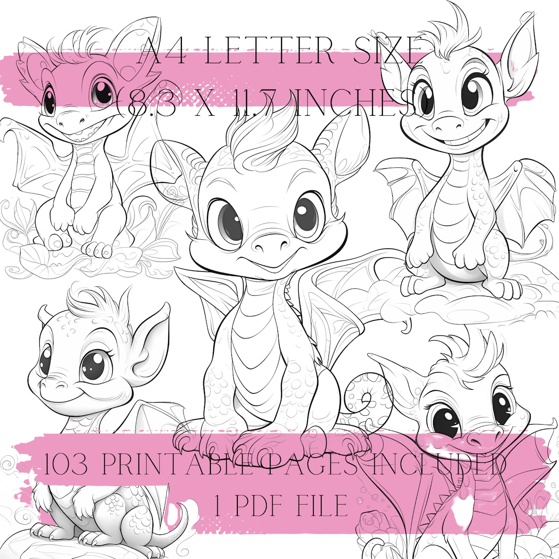 103 Baby Dragon Coloring Pages Colouring Book for Kids - Etsy