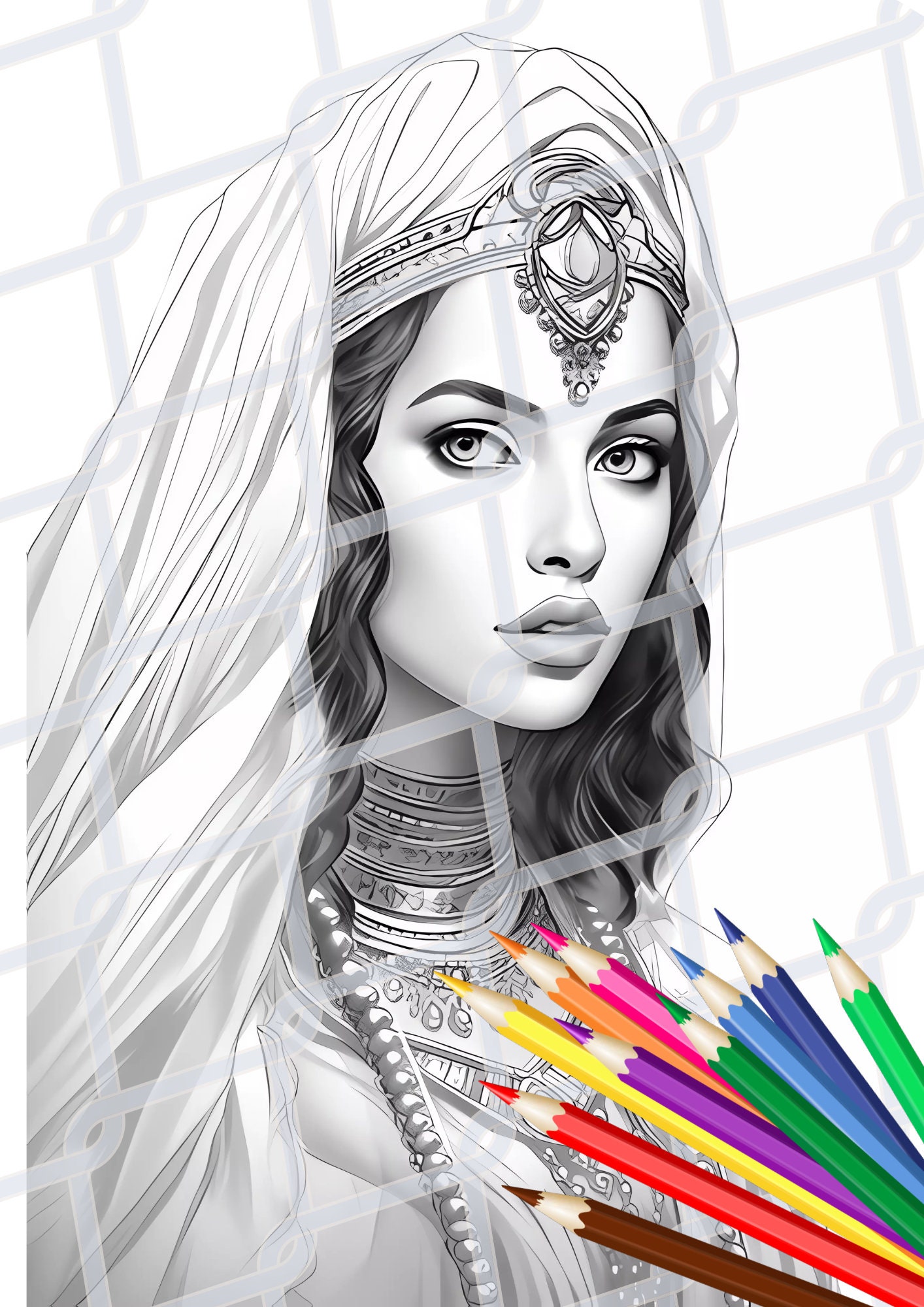 25 Women of Ancient Persia Coloring Book for Her Grayscale Colouring ...