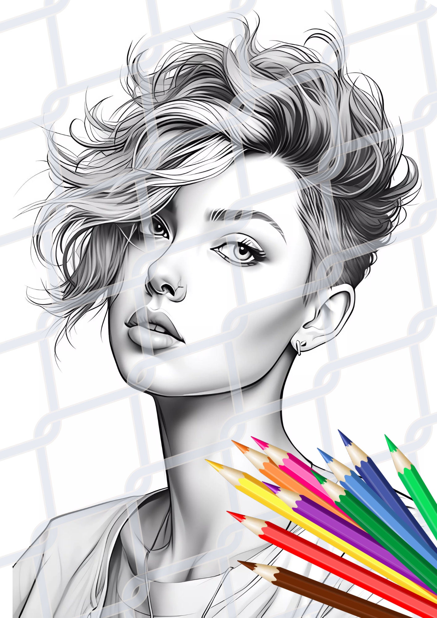 25 Women Short Hairstyles Coloring Book for Her Grayscale - Etsy