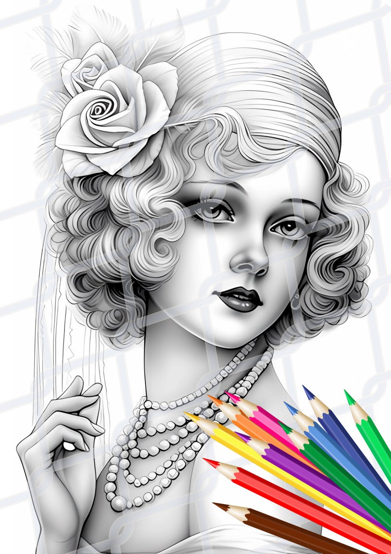 30 Women of the 20's | Coloring Book for Her | Grayscale Colouring ...
