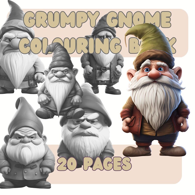 20 Grumpy Gnomes Colouring Pages Colour Book Grayscale Art - Etsy
