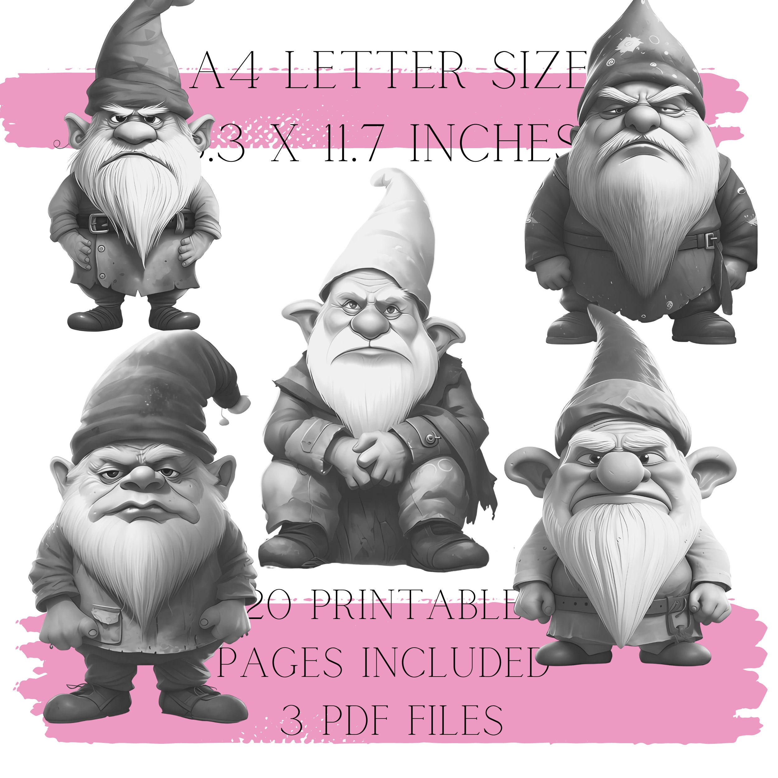 20 Grumpy Gnomes Colouring Pages Colour Book Grayscale Art - Etsy
