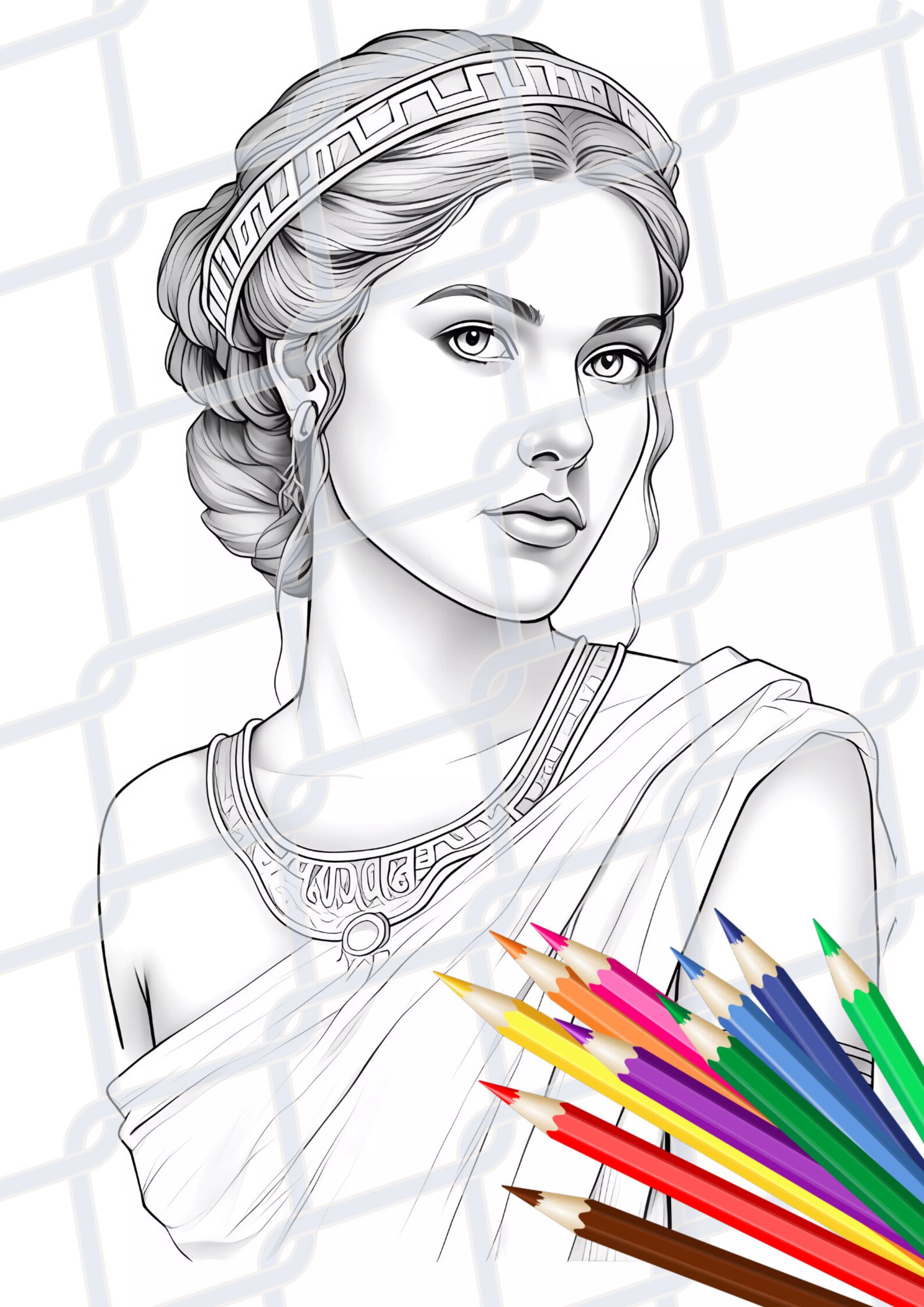 25 Women of Ancient Greece Colouring Book for Her Digital Grayscale ...