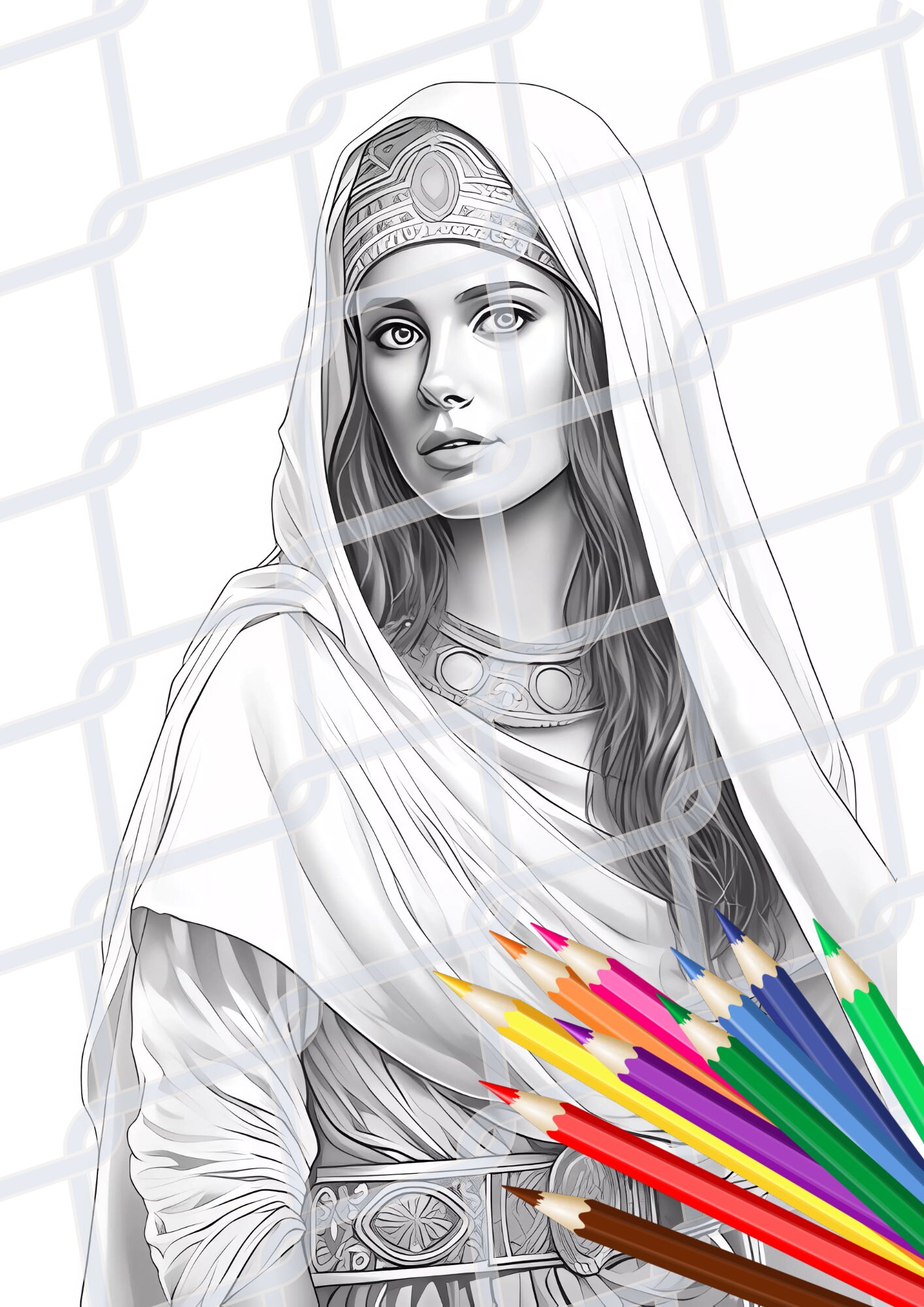 25 Women of Ancient Persia Coloring Book for Her Grayscale Colouring ...