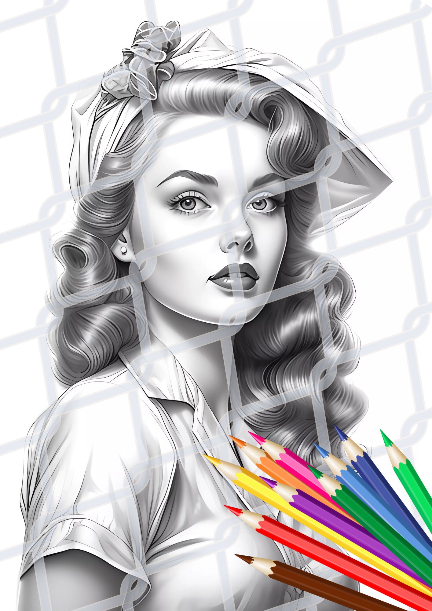 25 Women of the Retro Era Coloring Book for Her Grayscale Colouring ...