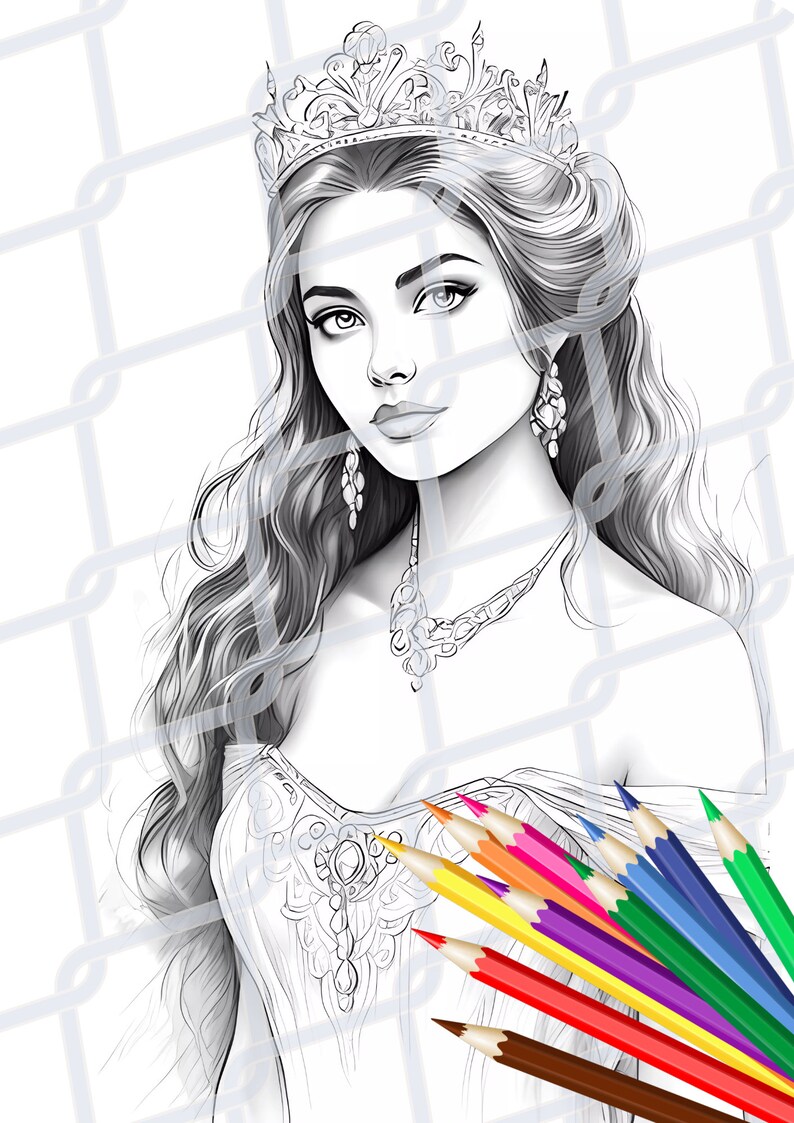 25 Teen Princesses | Coloring Book for Her | Grayscale Colouring Pages ...