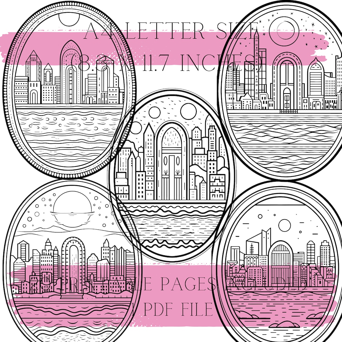 20 City Panorama Colouring Pages Boho Colouring Book Art Activity for ...