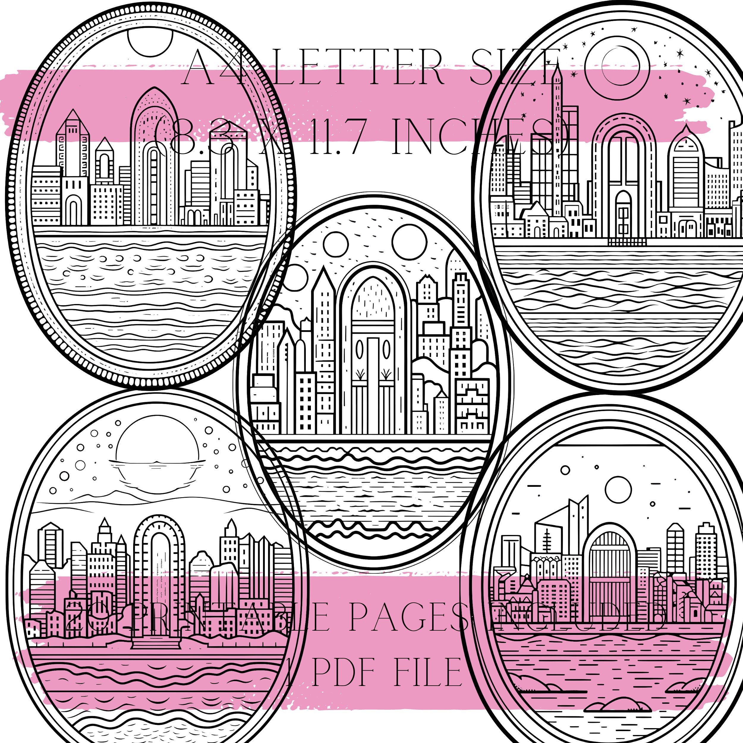 20 City Panorama Colouring Pages Boho Colouring Book Art Activity for ...