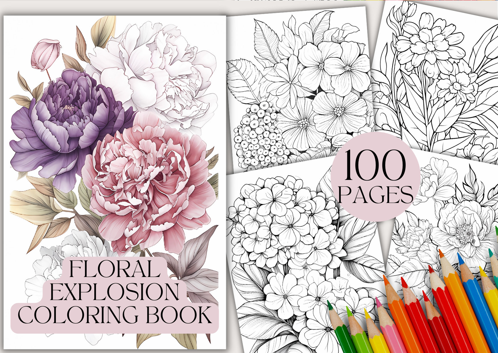 100 Floral Explosion Coloring Pages Coloring Book art - Etsy
