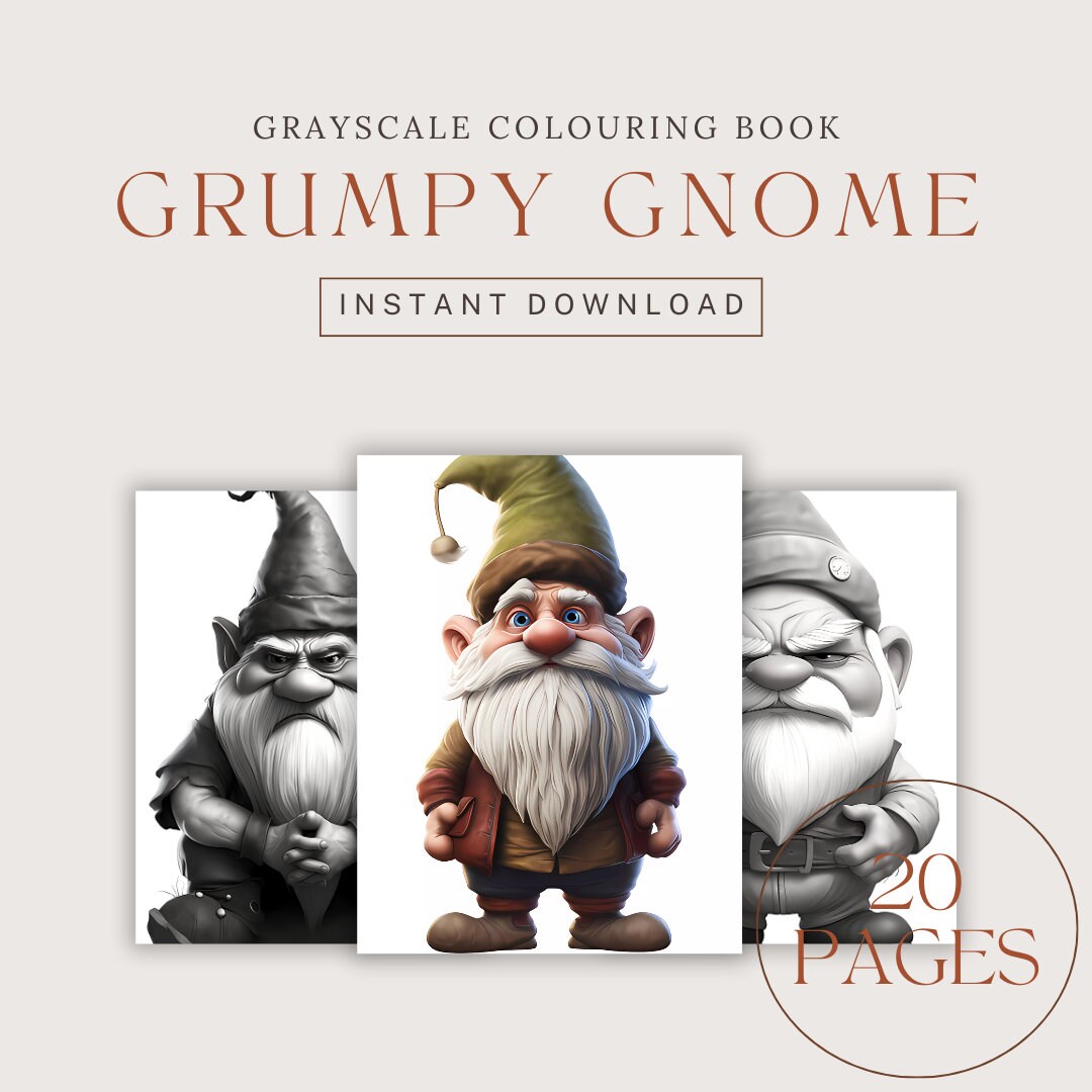 20 Grumpy Gnomes Colouring Pages Colour Book Grayscale Art - Etsy