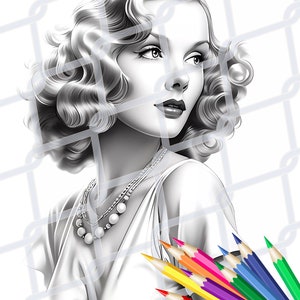 25 Women of the Retro Era | Coloring Book for Her | Grayscale Colouring ...