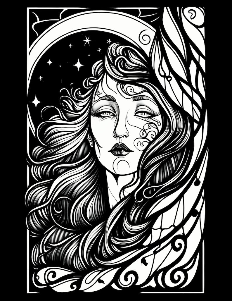 40 Witchcraft Adult Coloring Pages | Artnouveau Dark Fantasy for Adults ...