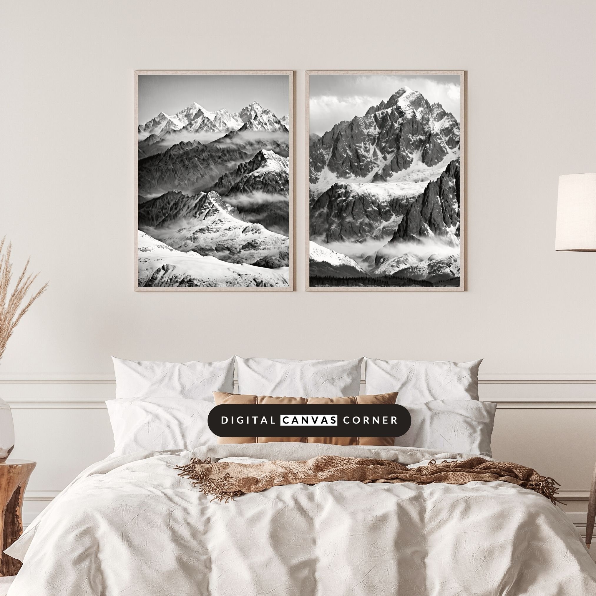 Printable SET High up in the Mountains Landscape Oil Painting Black and ...
