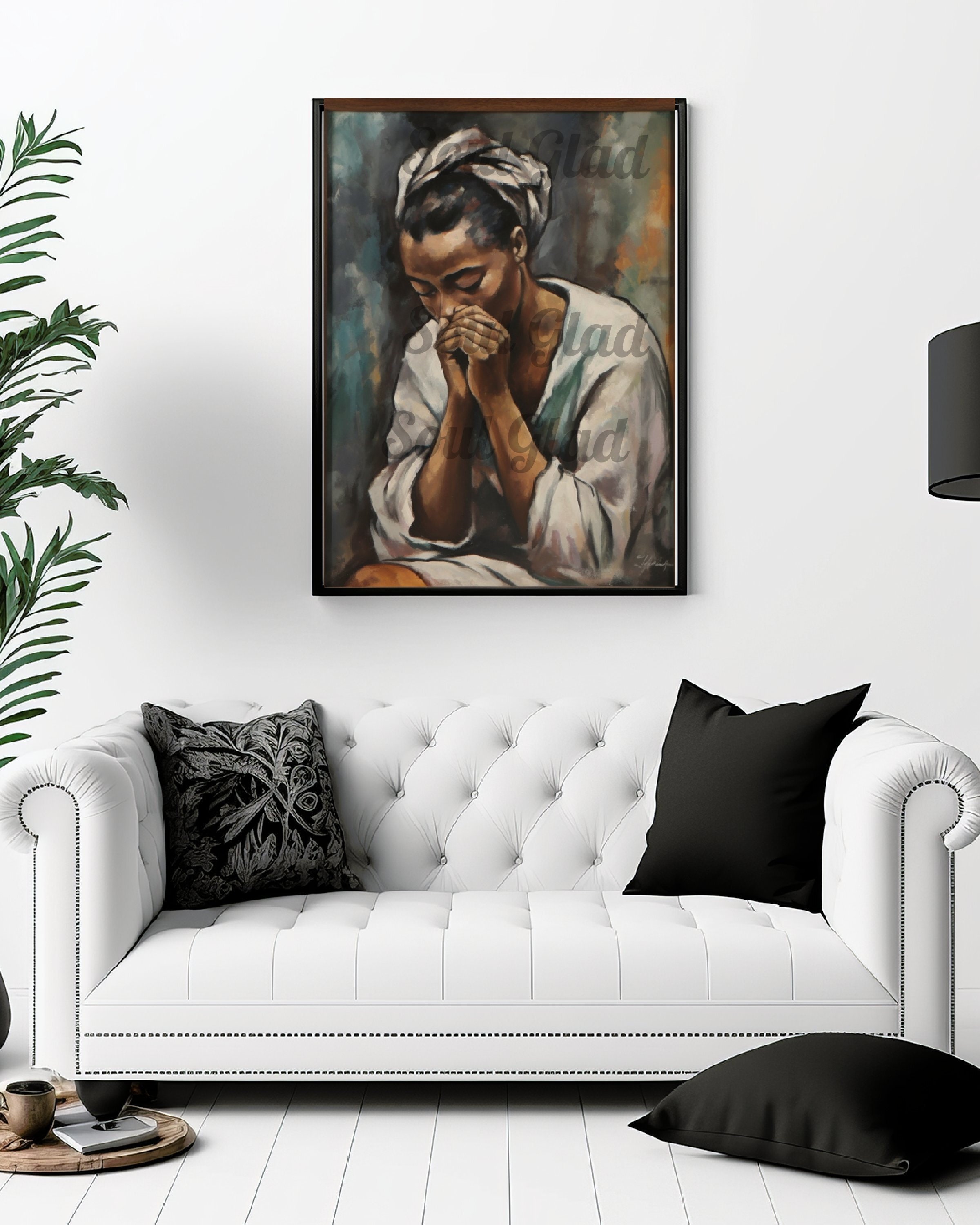 Knell in Prayer. Oil Style Painting, Black Woman, Faith, Spirituality ...