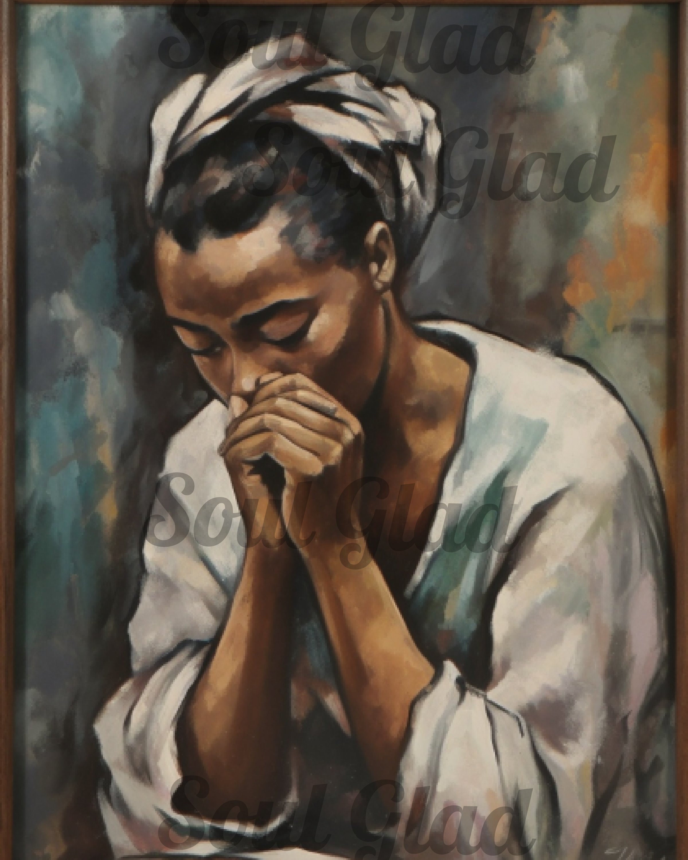 Knell in Prayer. Oil Style Painting, Black Woman, Faith, Spirituality ...