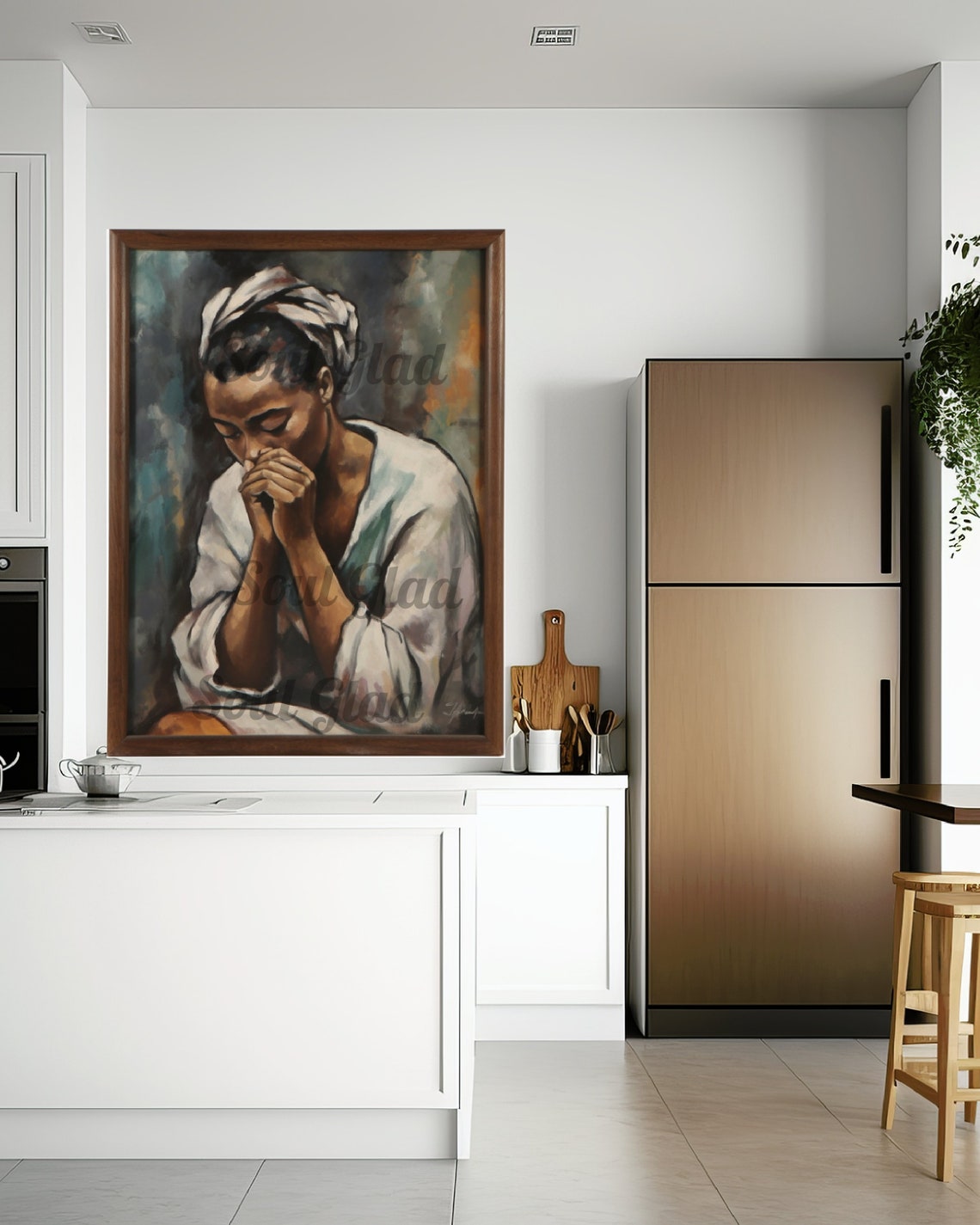Knell in Prayer. Oil Style Painting, Black Woman, Faith, Spirituality ...