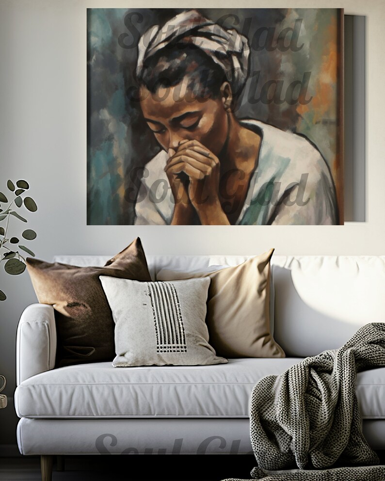 Knell in Prayer. Oil Style Painting, Black Woman, Faith, Spirituality ...