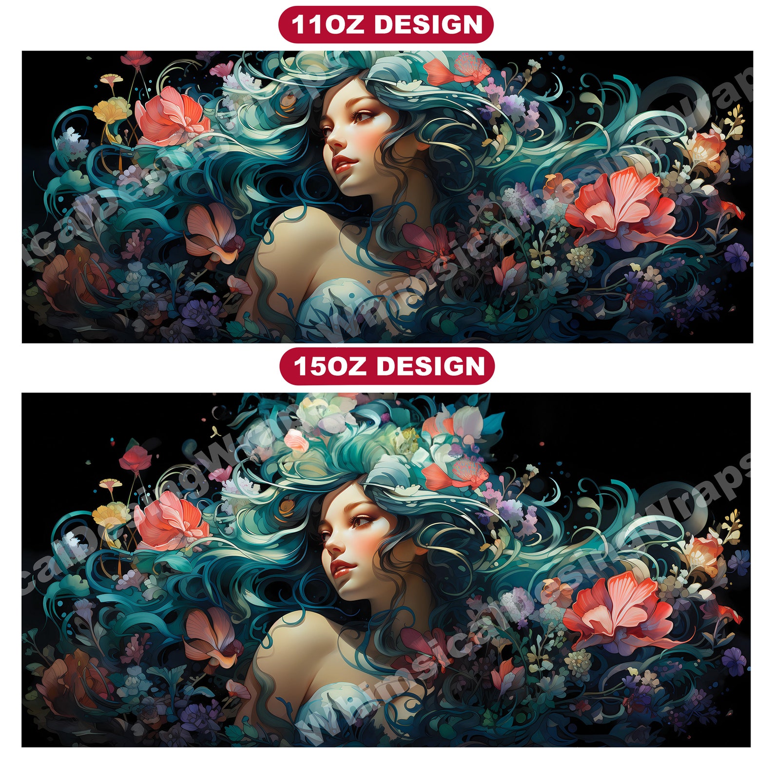 Set of 10 Mermaid 11oz & 15oz Mug Wrap Designs Mermaid Mug Sublimation ...