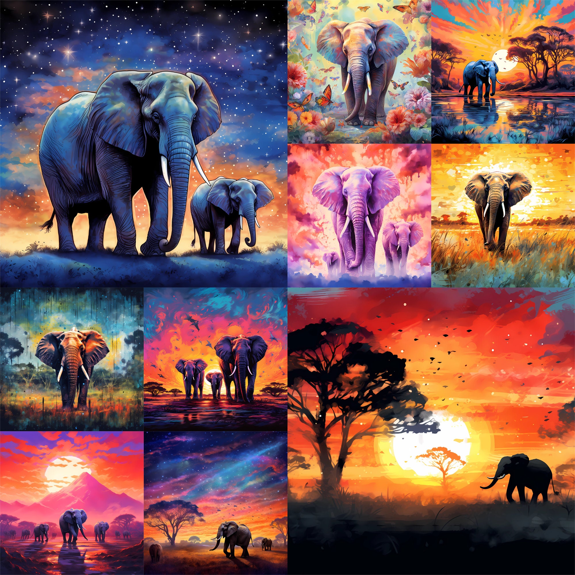 Set of 10 Elephants 20oz Tumbler Wrap Designs - Seamless Elephant ...