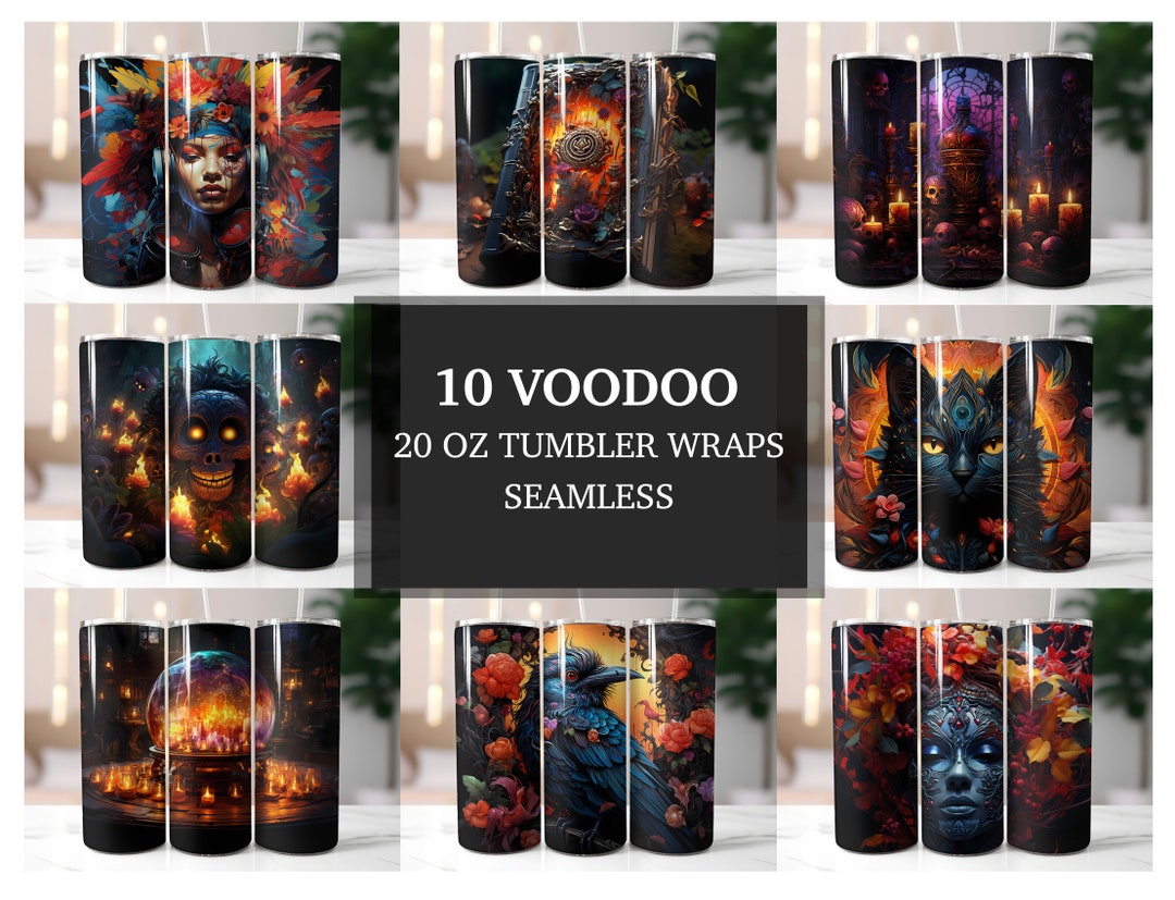 Set of 10 Voodoo Halloween 20 Oz Tumbler Wrap Designs Seamless Scary ...