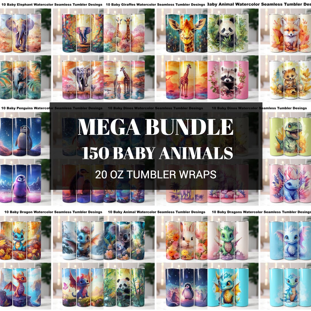 Mega Bundle - 150 Baby Animal 20 Oz Tumbler Wrap Designs - Seamless ...
