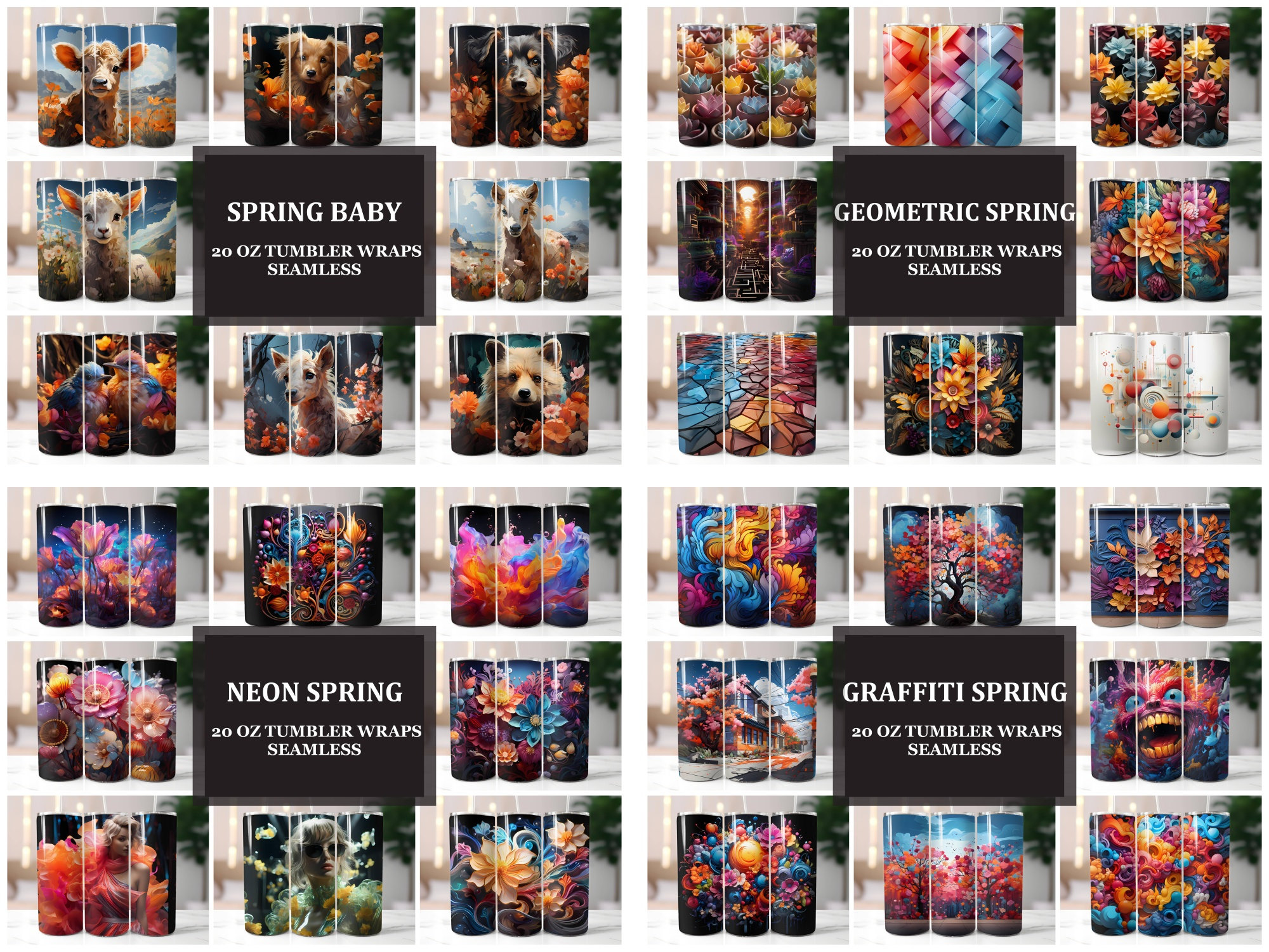 Spring Mega Bundle 2000 20oz Spring Tumbler Wrap Designs Seamless ...
