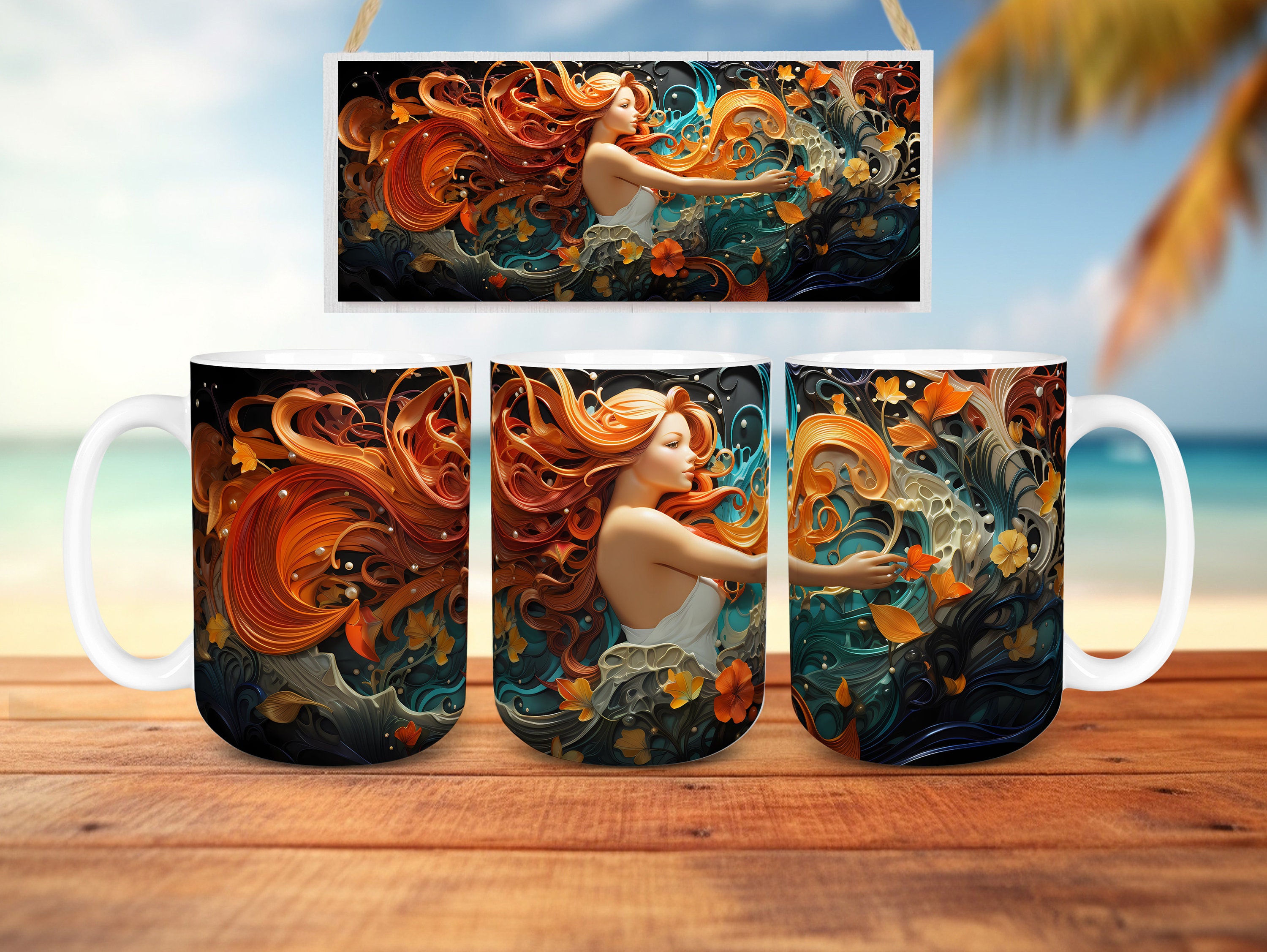 Set of 10 Mermaid 11oz & 15oz Mug Wrap Designs Mermaid Mug Sublimation ...