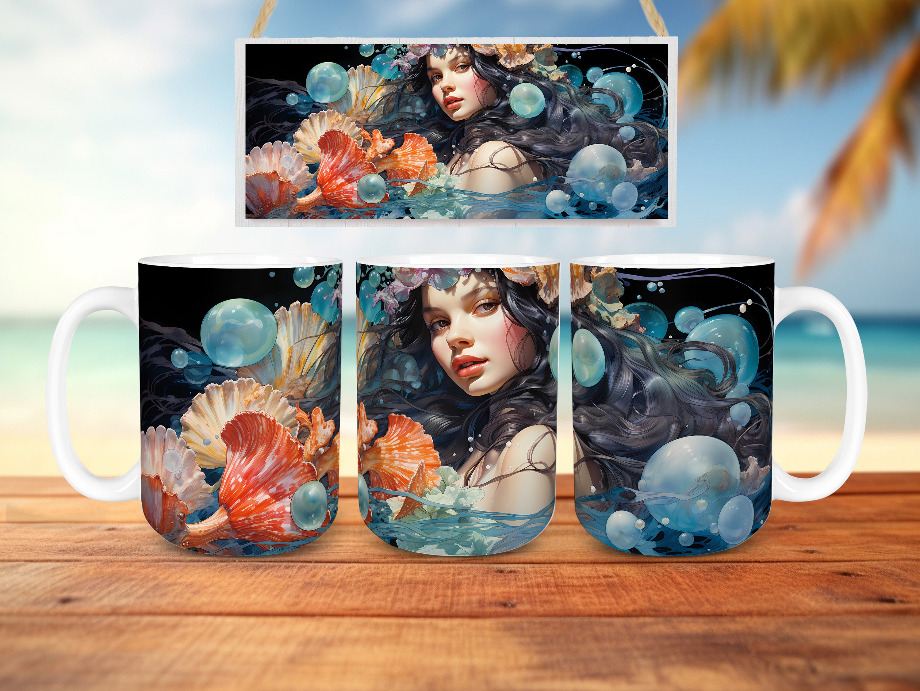 Set of 10 Mermaid 11oz & 15oz Mug Wrap Designs Mermaid Mug Sublimation ...