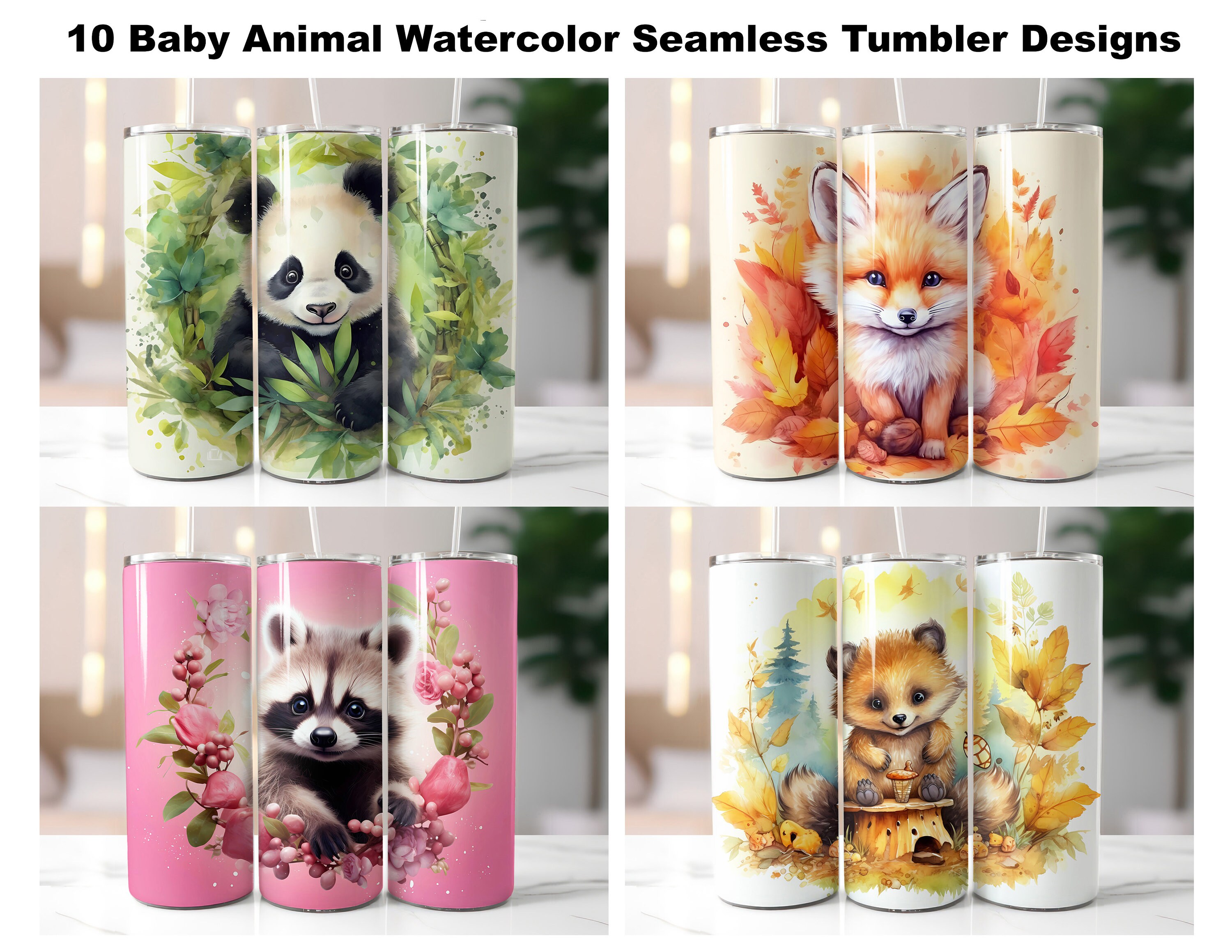 Set of 10 Baby Animal 20oz Tumbler Wrap Designs Seamless - Etsy