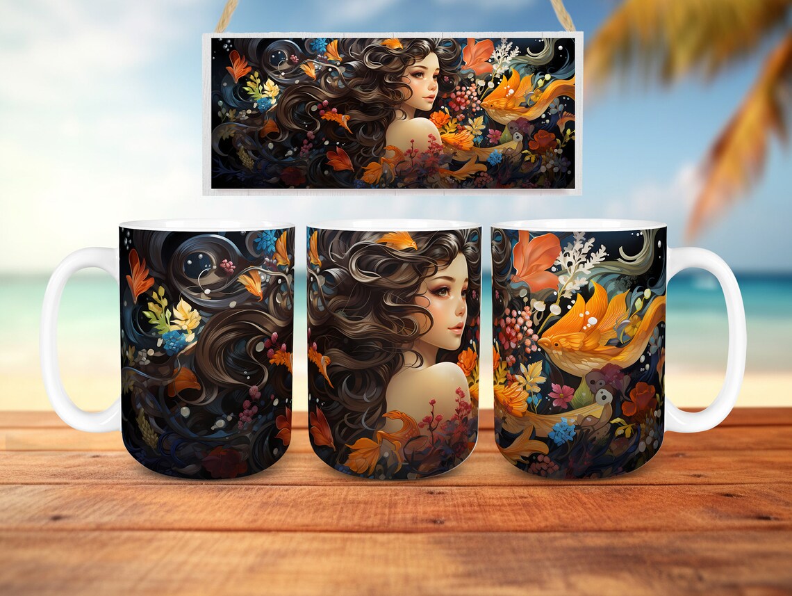 Set of 10 Mermaid 11oz & 15oz Mug Wrap Designs Mermaid Mug Sublimation ...