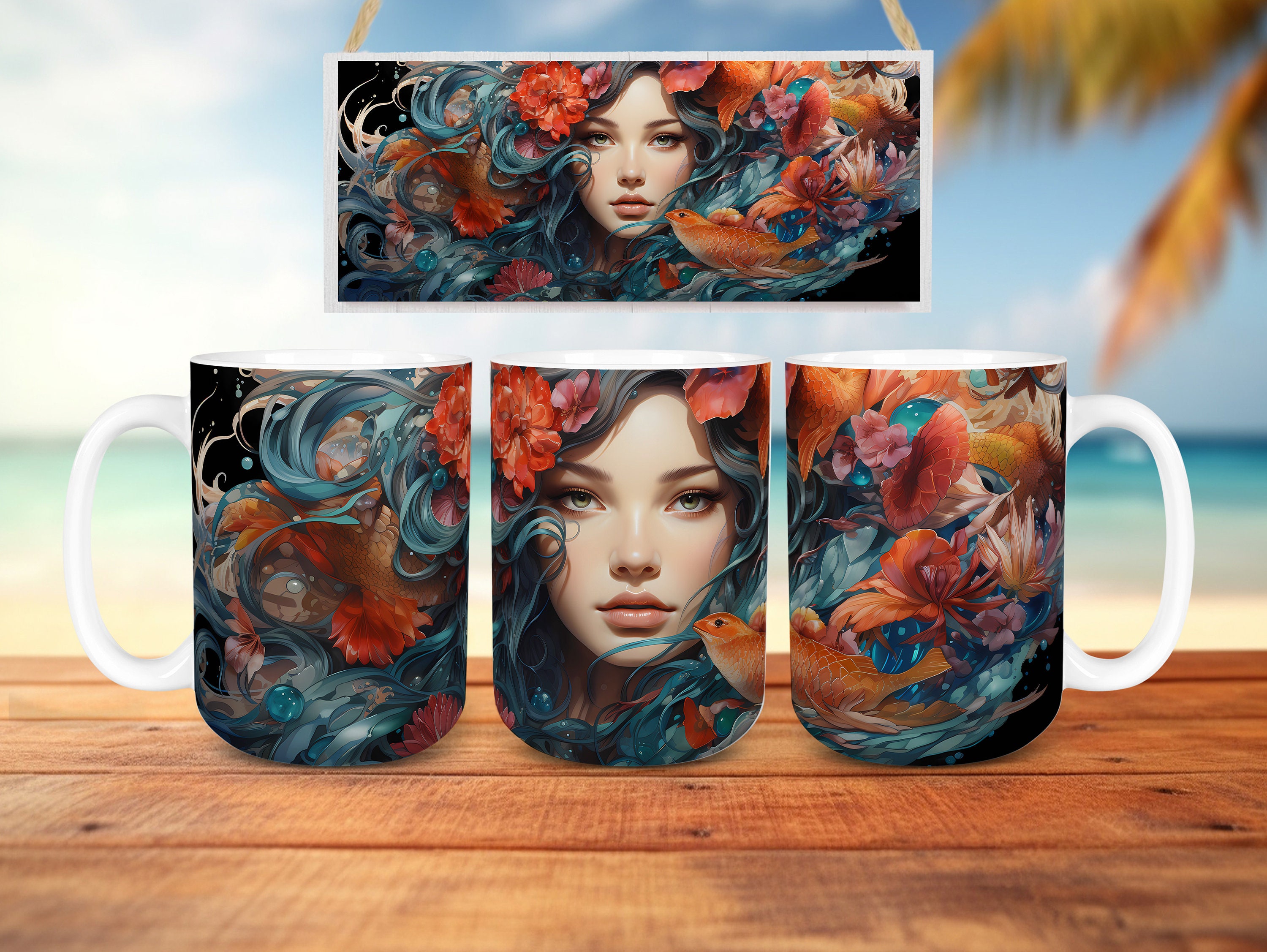 Set of 10 Mermaid 11oz & 15oz Mug Wrap Designs Mermaid Mug Sublimation ...
