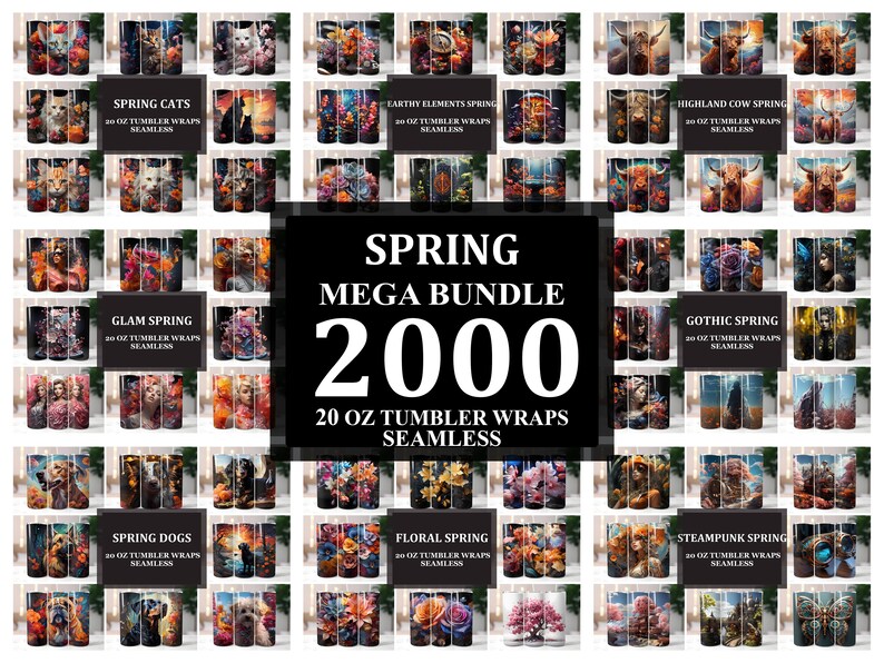 Spring Mega Bundle - 2000 20oz Spring Tumbler Wrap Designs - Seamless ...