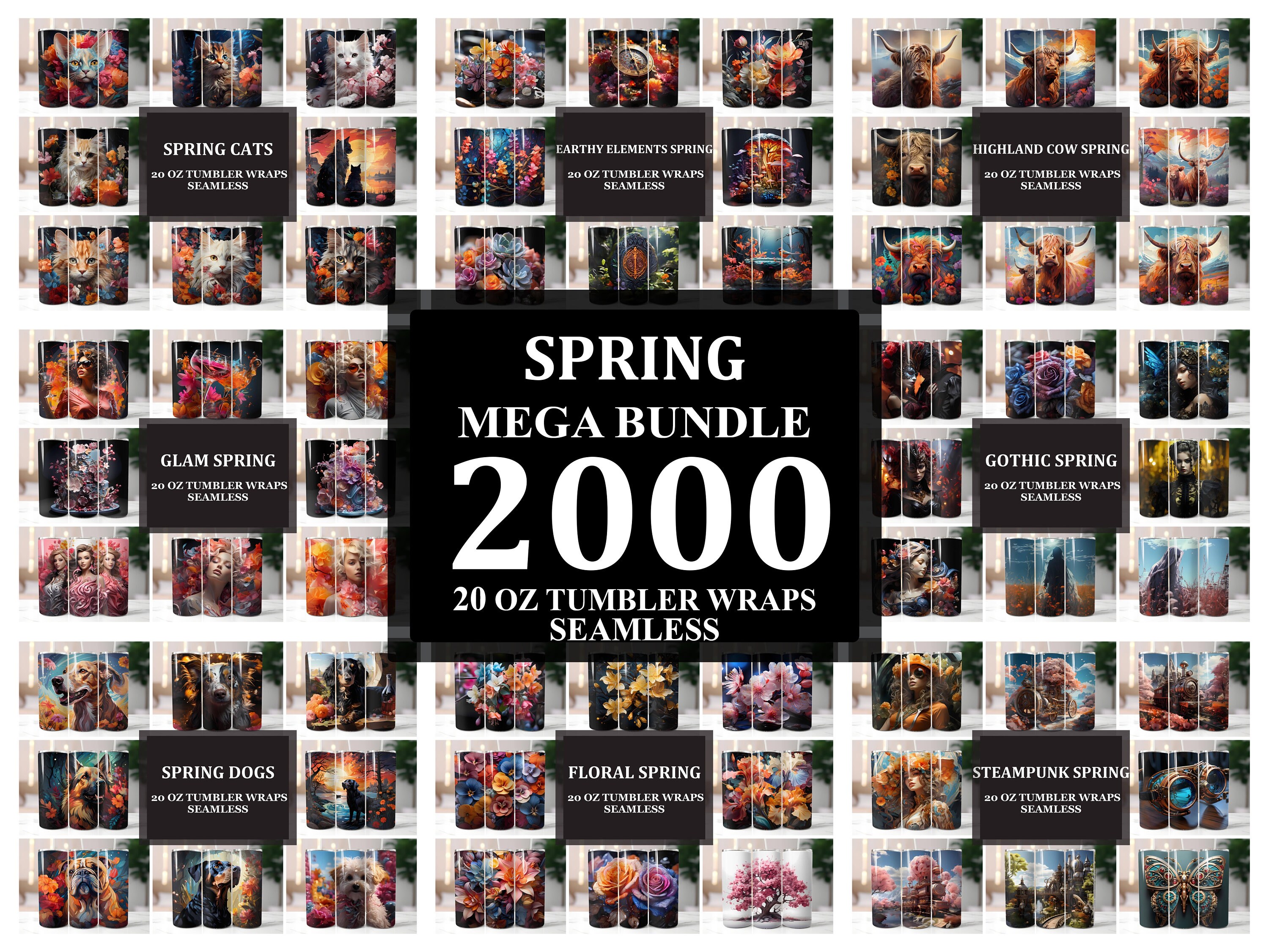 Spring Mega Bundle - 2000 20oz Spring Tumbler Wrap Designs - Seamless ...