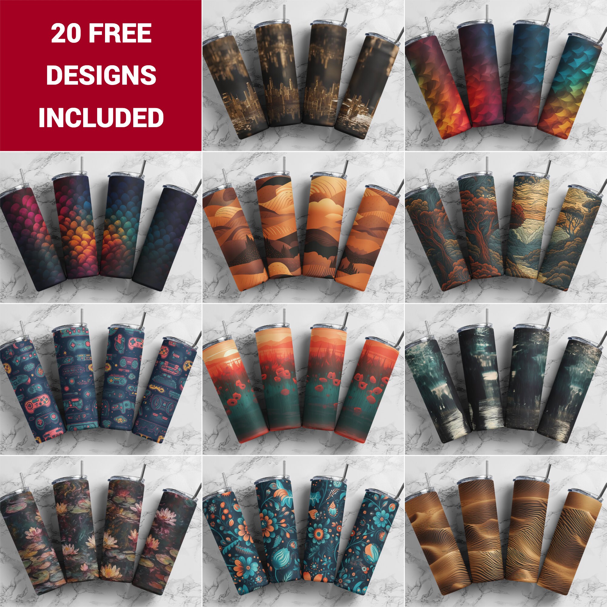 Set of 10 Baby Elephant 20oz Tumbler Wrap Designs - Seamless Elephant ...