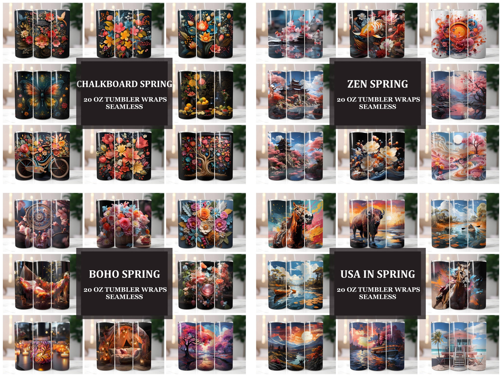 Spring Mega Bundle - 2000 20oz Spring Tumbler Wrap Designs - Seamless ...