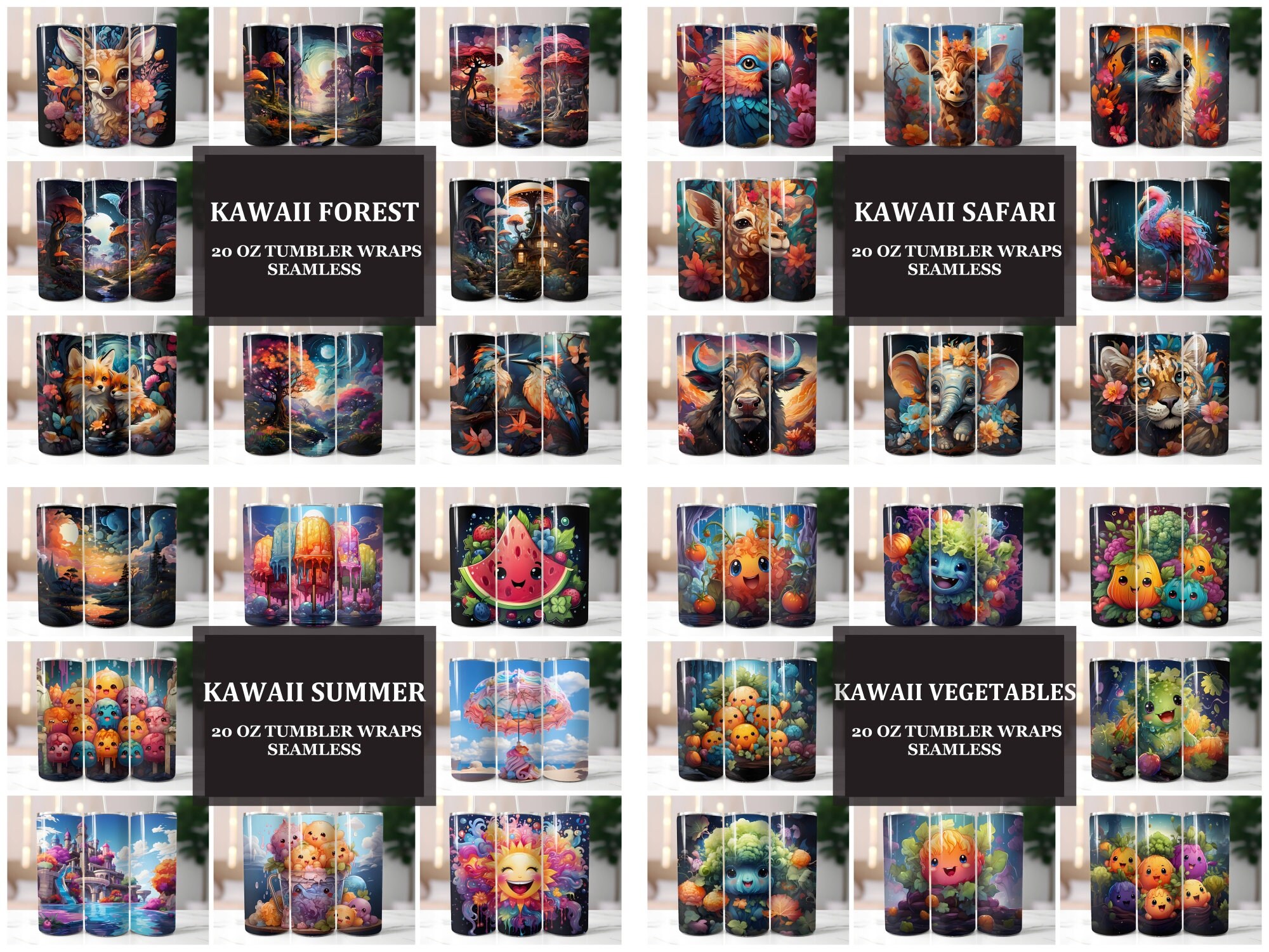 Kawaii Mega Bundle 710 Kawaii 20 Oz Tumbler Wrap Designs Seamless Sublimation Tumbler Wrap ...