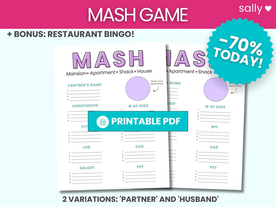 90s MASH Game Printable: Retro Sleepover Fortune Teller (digital ...