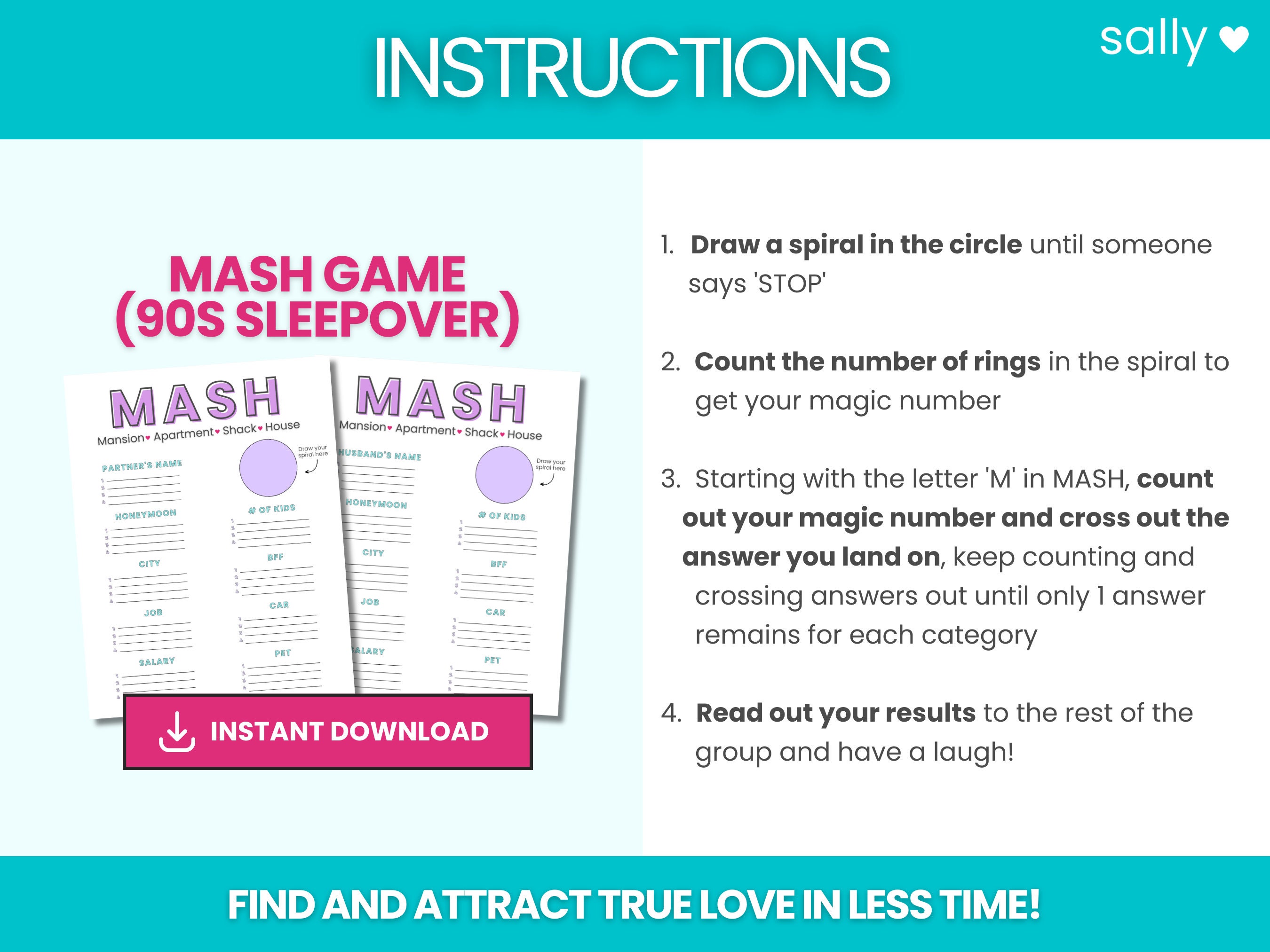 90s MASH Game Printable: Retro Sleepover Fortune Teller (digital ...