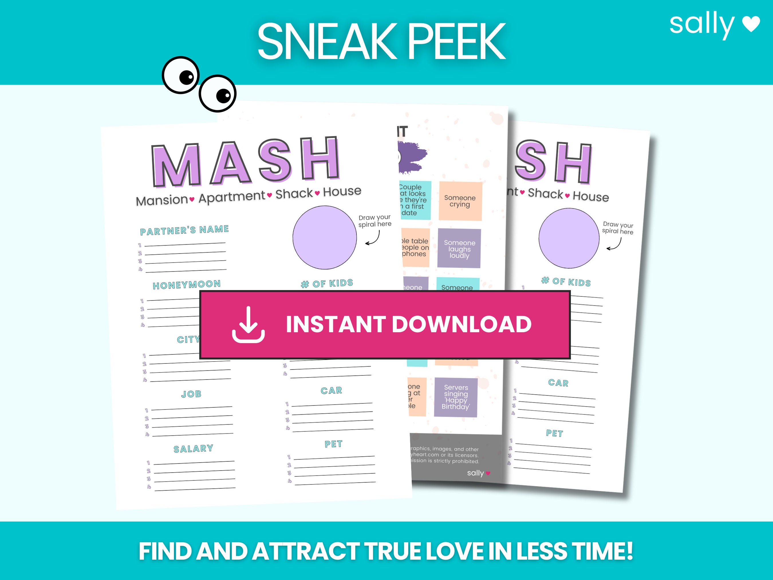 90s MASH Game Printable: Retro Sleepover Fortune Teller (digital ...