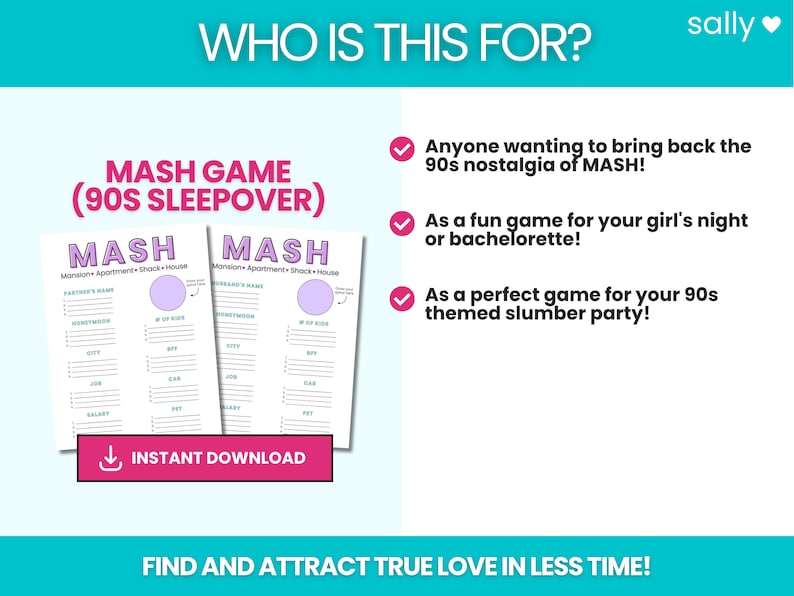 MASH Printable, 90s Party Game Single Girls Game, 90s Sleepover Game ...