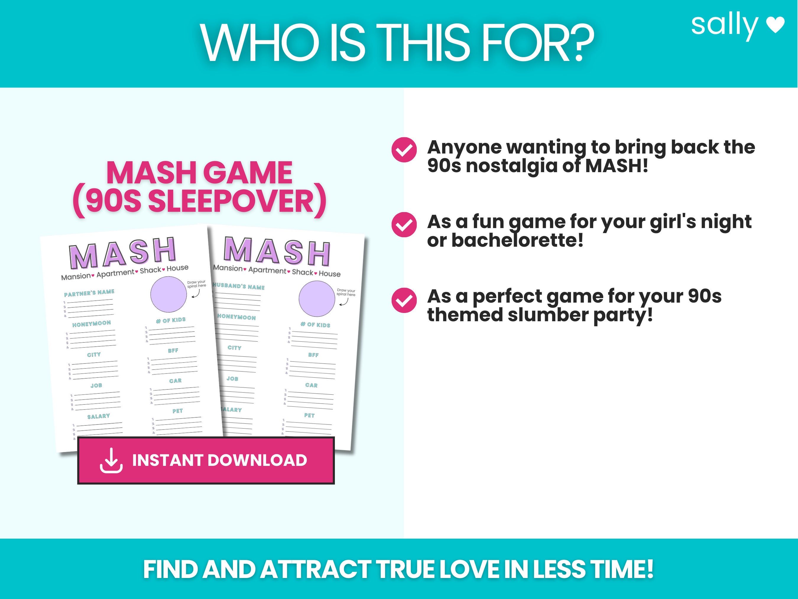 90s MASH Game Printable: Retro Sleepover Fortune Teller (digital ...