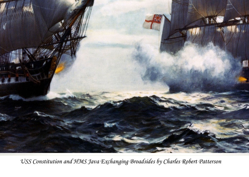 USS Constitution and HMS Java Exchanging Broadsides by Charles Robert ...