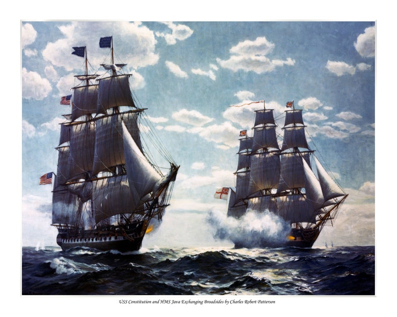 USS Constitution and HMS Java Exchanging Broadsides by Charles Robert ...