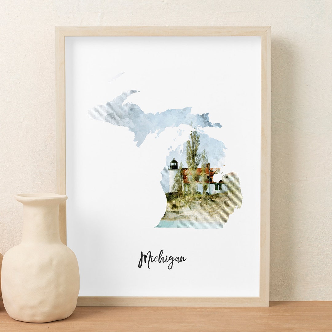 Michigan Watercolor Map Digital Download, State Map, Country Map, Map ...