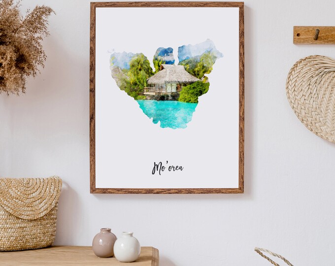 Moorea Watercolor Map Digital Download, State Map, Country Map, Map ...